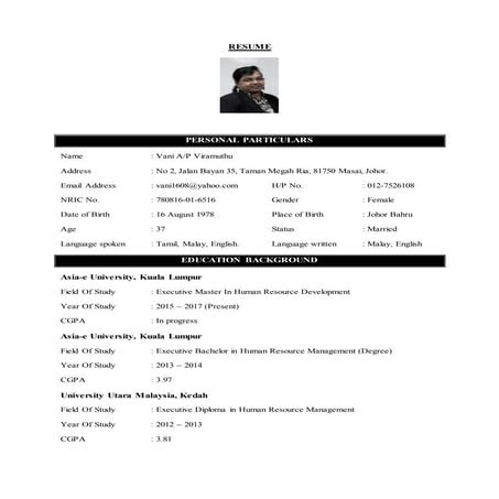 Vani resume 140116 | DOCX