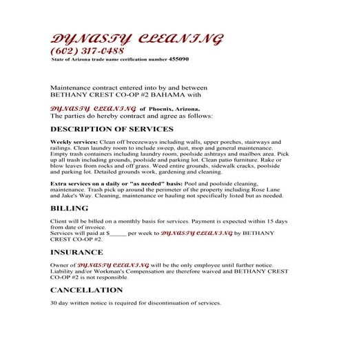 Contract with BETHANY CREST BAHAMA CO-OP | RTF