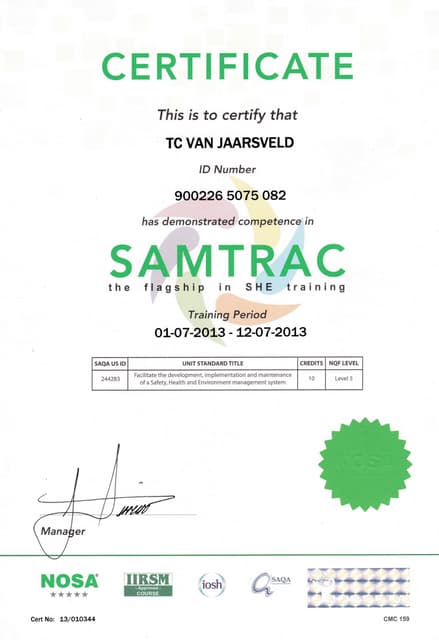 Introduction To Samtrac - Certificate | PDF