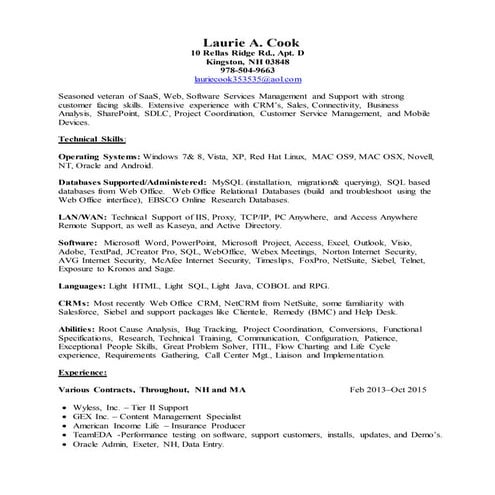 Resume 11 10-15 | DOCX | IT and Internet Support | Internet