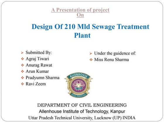DESIGN OF A SEWAGE TREATMENT PLANT | PPT