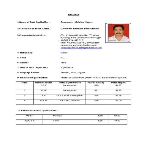 RAMESH BIODATA | DOCX