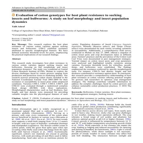 Evaluation of cotton genotypes for host plant resistance to sucking ...