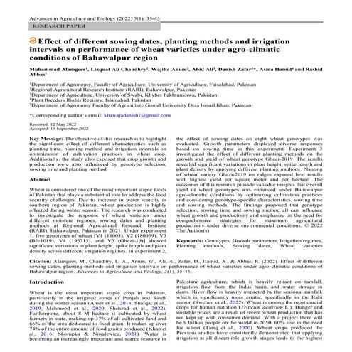 Effect Of Different Sowing Dates Planting Methods And Irrigation