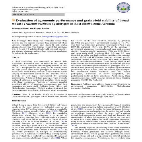 Evaluation of agronomic performance and grain yield stability of bread ...