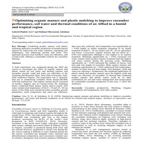 Optimizing organic manure and plastic mulching to improve cucumber ...