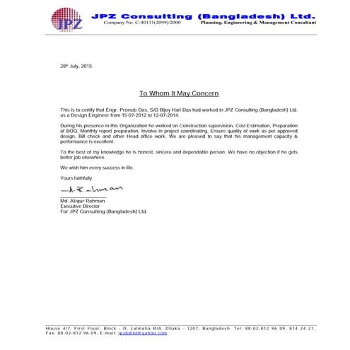 Engineer Pronob Das JPZ Experience 2015 | PDF