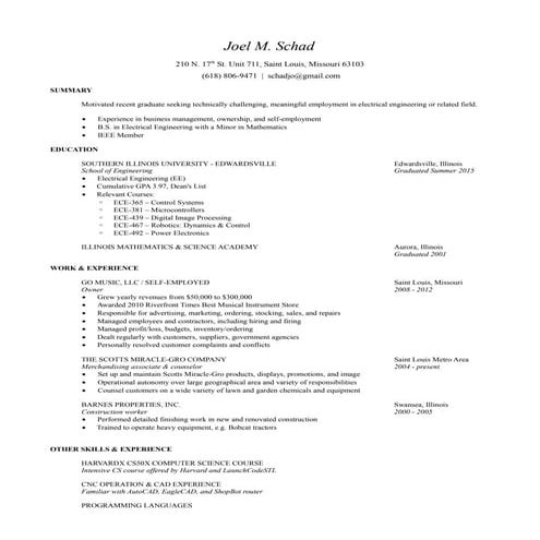 Resume - Joel Schad | DOC