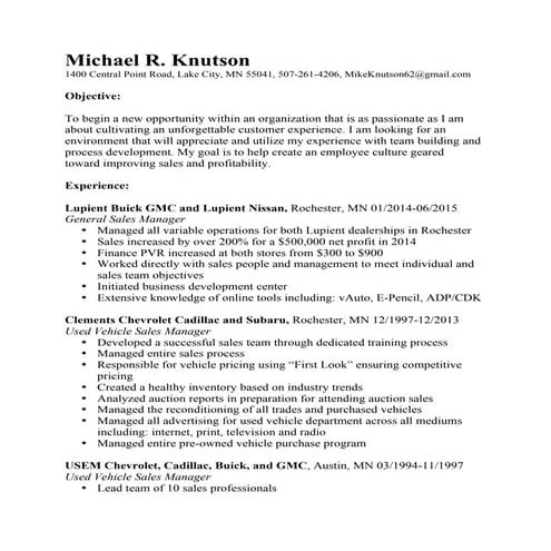 Mike Knutson Resume PDF | PDF