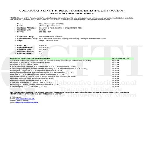 CITI Completion Report - GCP - Exp 25Jun2017 | PDF