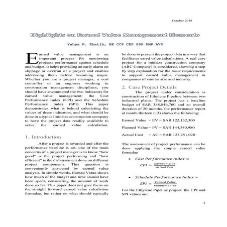 Highlights on Earned Value Management Elements | PDF | Business Accounting & Finance | Business