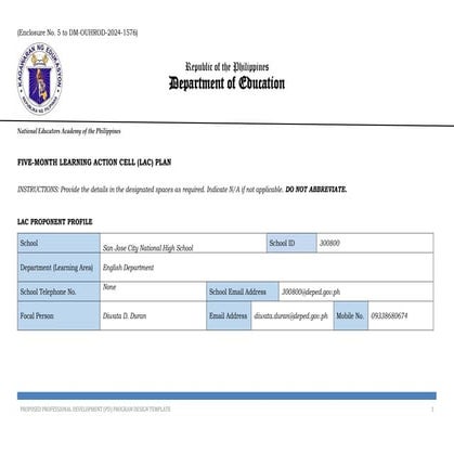 template form 1 School plan for Professional development (SPPD) Program ...