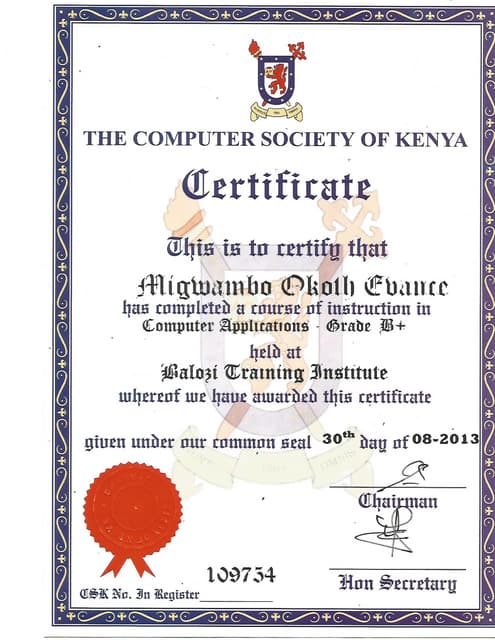 computer training certificate | DOCX