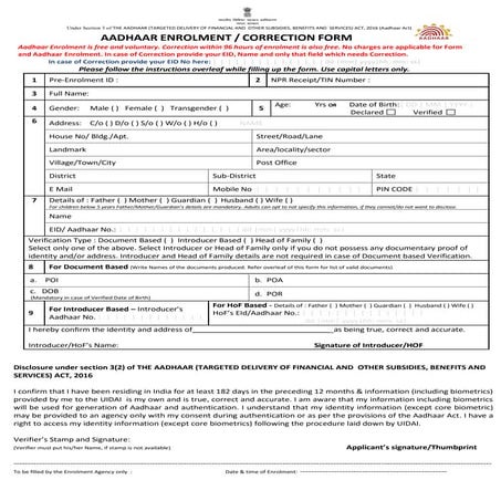 Aadhaar enrolment correction_form_version_2.1 | PDF