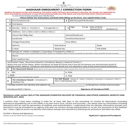 Aadhaar enrolment correction form version | PDF