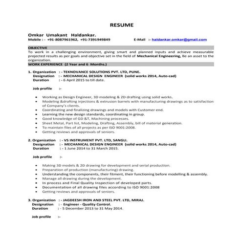 CV OF OMKAR HALDANKAR | DOC | Civil Engineering Industry | Industries