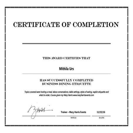 Certificate - Etiquette - Mithila Urs | PDF