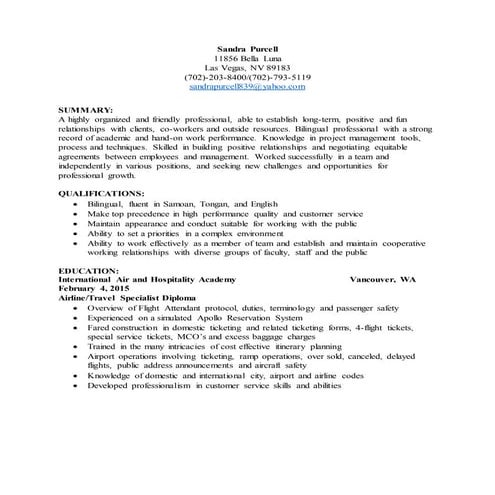 Sandra Purcell Resume 2016 | PDF