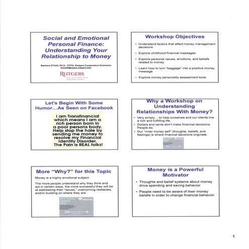 Understanding Your Relationship to Money-Handout Packet-06-18 | PDF