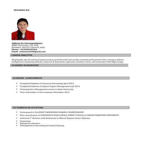 Neharika Rai CV (1) | DOC | Careers