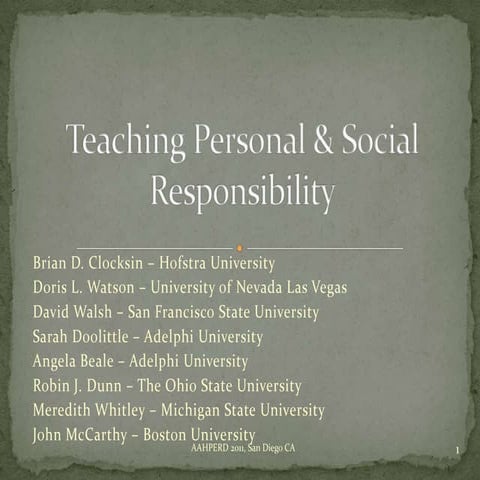 Teaching Personal and Social Responsibility: In Physical Education | PPTX