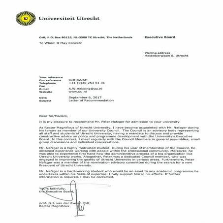 Aanbevelingsbrief rector magnificus | PDF