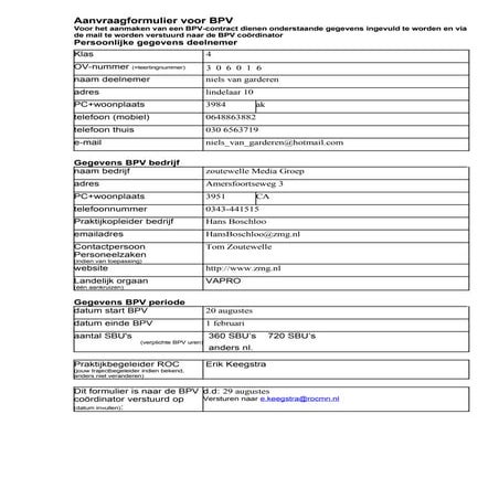 Aanvraagformulier Voor Bpv Mv Ingevuld | DOC