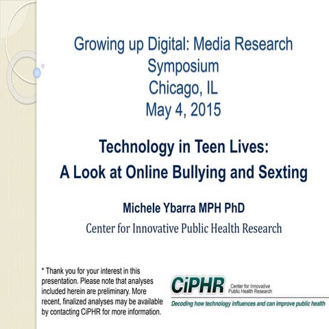 Technology in teen lives: A look at online bullying and sexting | PPT