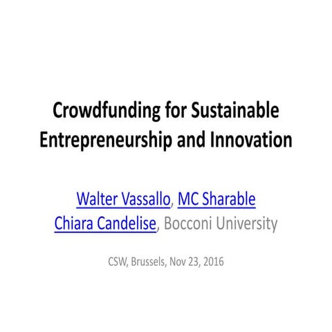 Crowdfunding for Sustainable Entrepreneurship and Innovation | PPTX