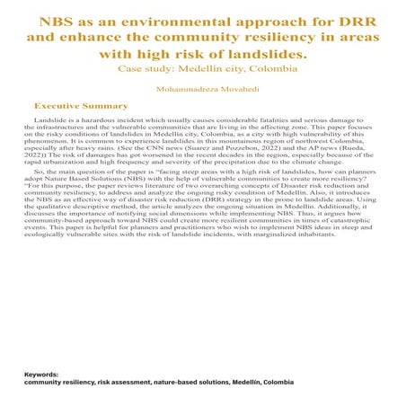 NBS as an environmental approach for DRR and enhancing community ...