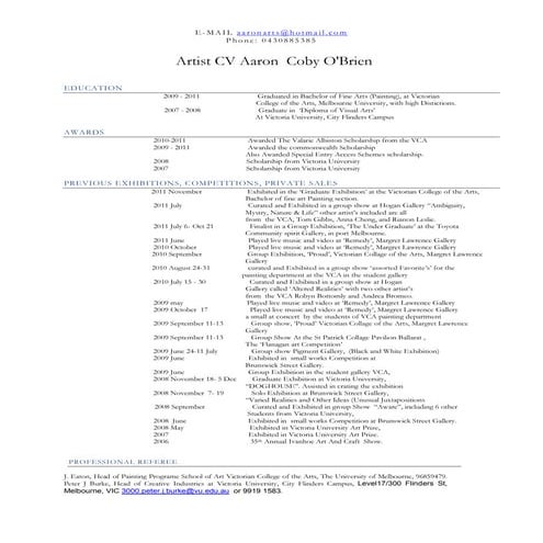 Aaron Obrien Artist Cv Updated , Statement, Bio Updated | PDF | Design ...
