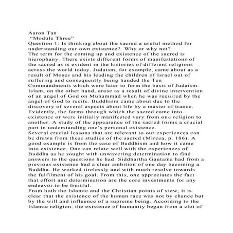 Aaron Tan Module Three”Question 1 Is thinking about the sacr.docx
