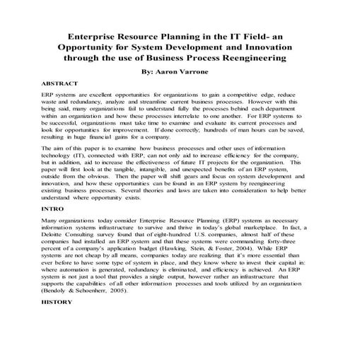 Enterprise Resource Planning in the IT Field- an Opportunity for System Development and ...