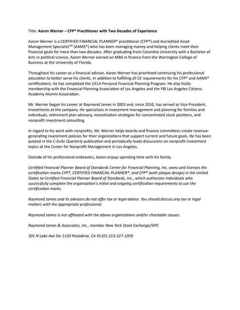 Aaron Werner, Financial planner at Raymond james