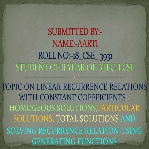 Linear Recurrence Relations With Constant Coefficients Ppt