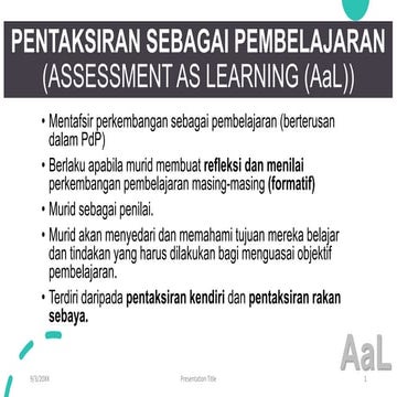 PENTAKSIRAN SEBAGAI PEMBELAJARAN | PPTX
