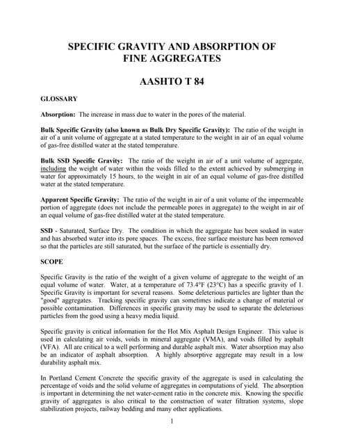 Specific Gravity & Absorption of Aggregate (Coarse & Fine) | Jameel Academy | PDF