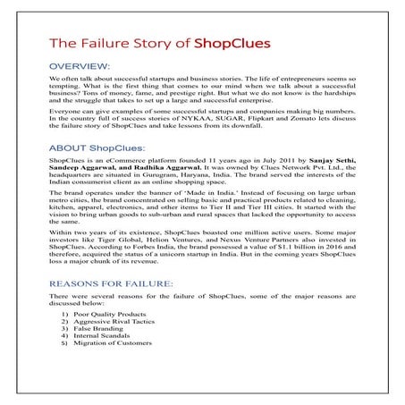 Overview of ShopClues and its failure .pdf