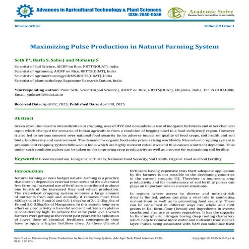 Maximizing Pulse Production in Natural Farming System | PDF