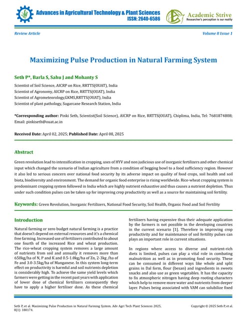 Role of Pulses in Conservation Agriculture | PPTX | Agriculture ...