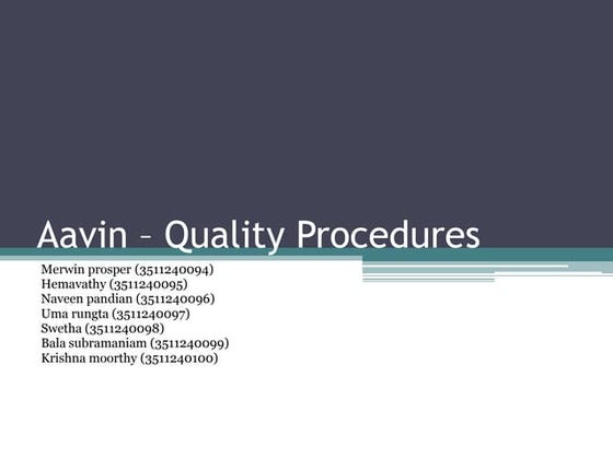 Project report on AAVIN INDUSTRY - 2019 | PDF