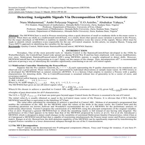 Detecting Assignable Signals Via Decomposition Of Newma Statistic | PDF