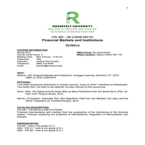 FIN 383 Spring 2016 | PDF