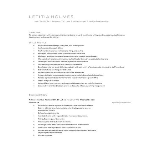 Letitia Holmes Resume | PDF