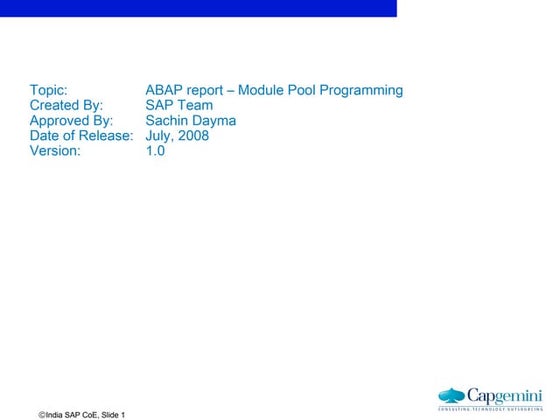 Sap Abap Module Pool Programming Give By Rahul Mehta Ppt 2840