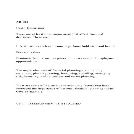 AB 104Unit 1 DiscussionThere are at least three major ar | DOCX