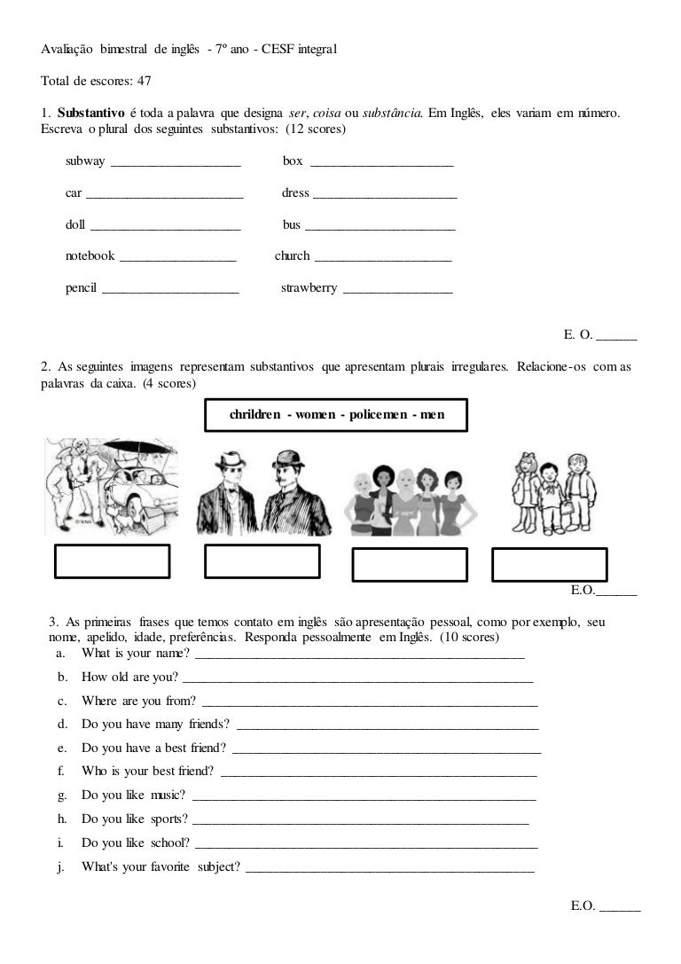 Atividades De Ingles 7 Ano Com Gabarito EDUCA Atividades De Ingles 7 Ano Com Gabarito EDUCA