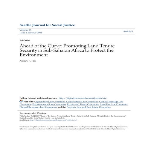 Land Tenure Security and Sustainable Development Margaret B. Holland | PDF