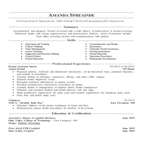 Amanda Spreainde Resume 2015 | DOCX