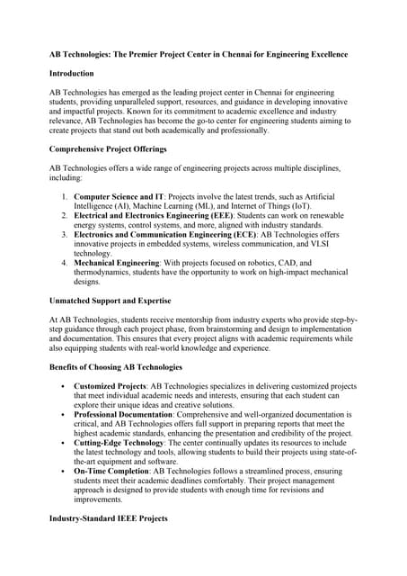 Engineering Project center in Chennai Engineering Project center in Chennai | PDF